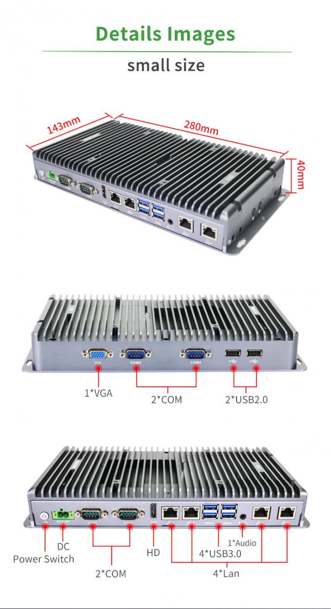 UHD Graphics I7 8565U Industrial Mini PC Fanless Embedded Computer With TPM
